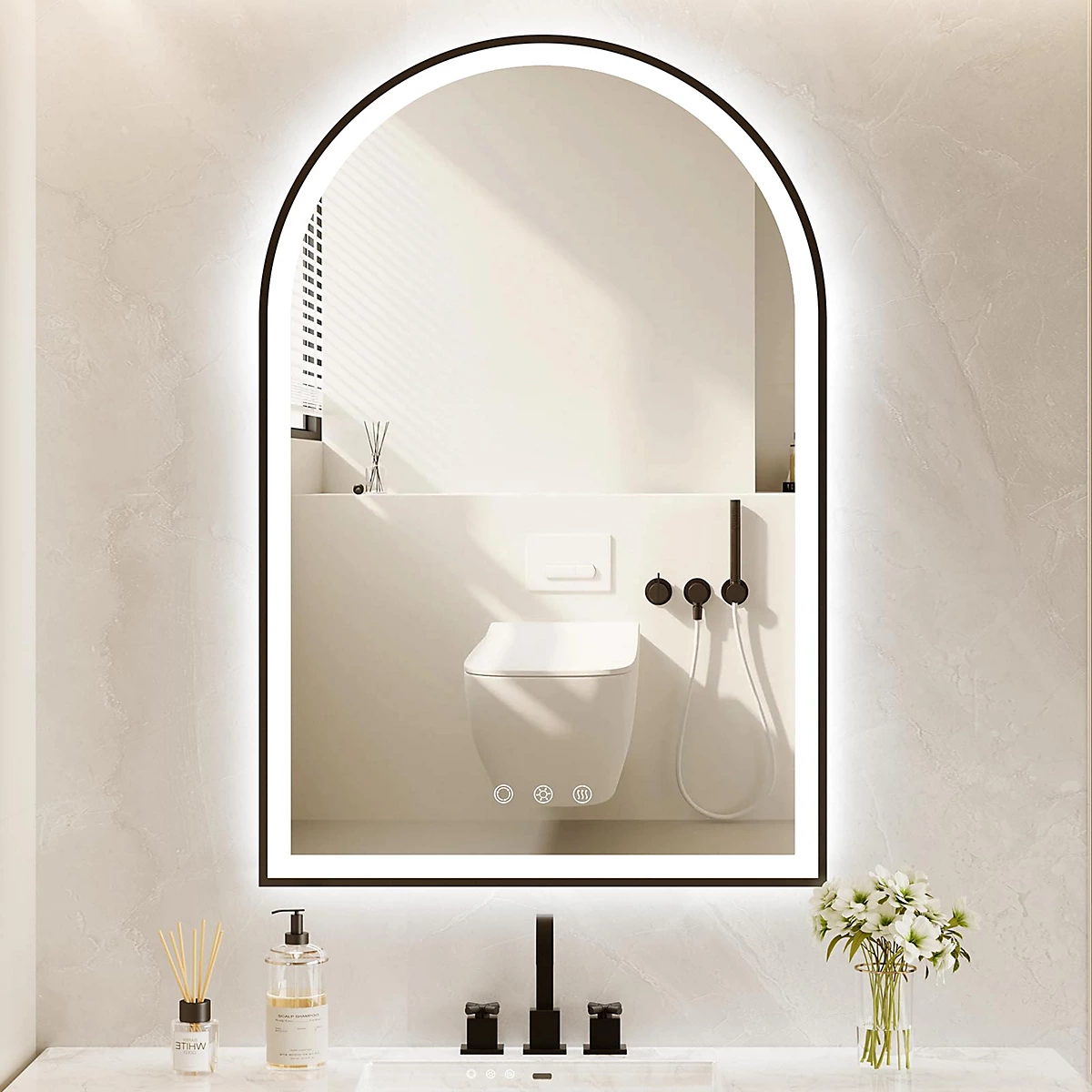 Buy Arch Lighted Bathroom Mirror With Black Frame, Backlit And Frontlit ...
