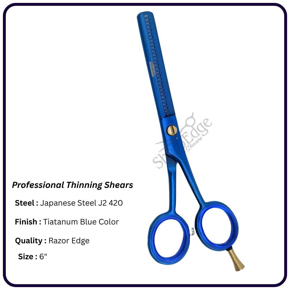 Buy 6” Titanium Blue Hair Thinning Scissors – Shears | 30 Tooth Classic ...