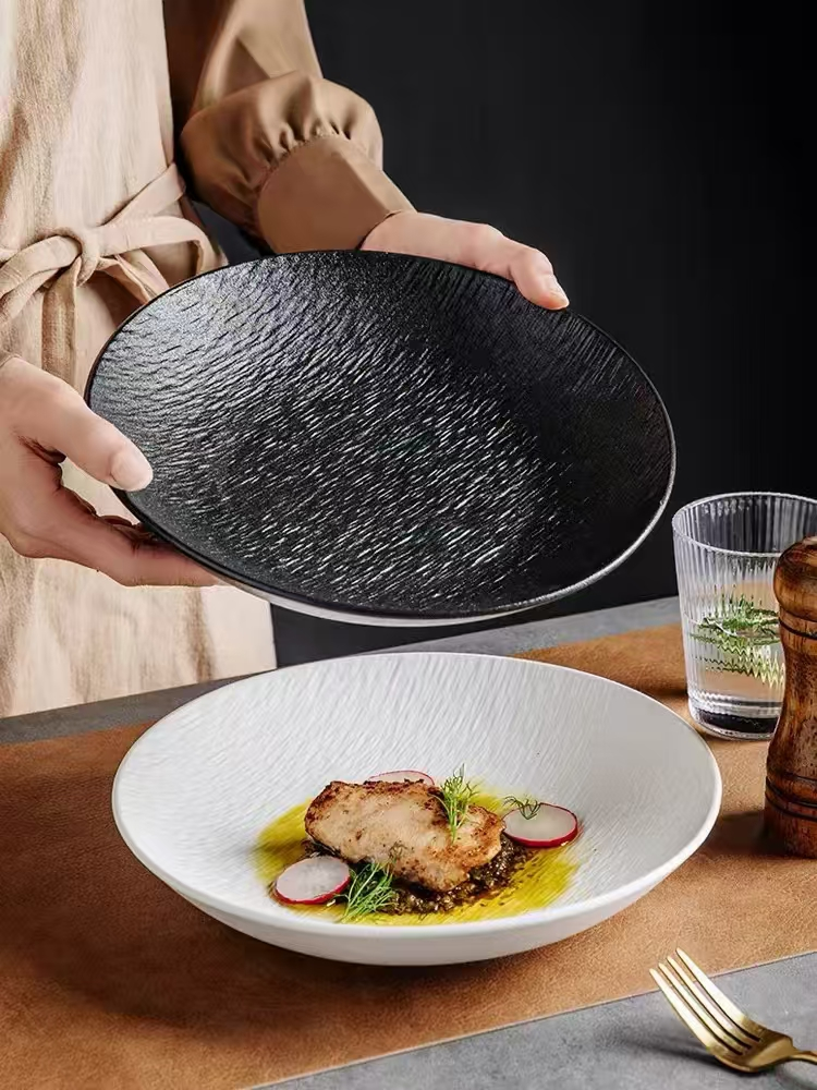 Buy High-end Matte Black And White Western Food Plate | Premium Ceramic ...
