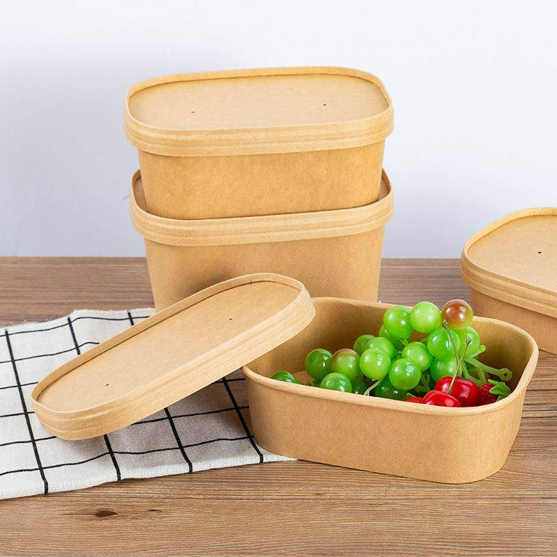 Buy Disposable Kraft Paper Square Rectangular Box Takeaway Lunch Fast ...