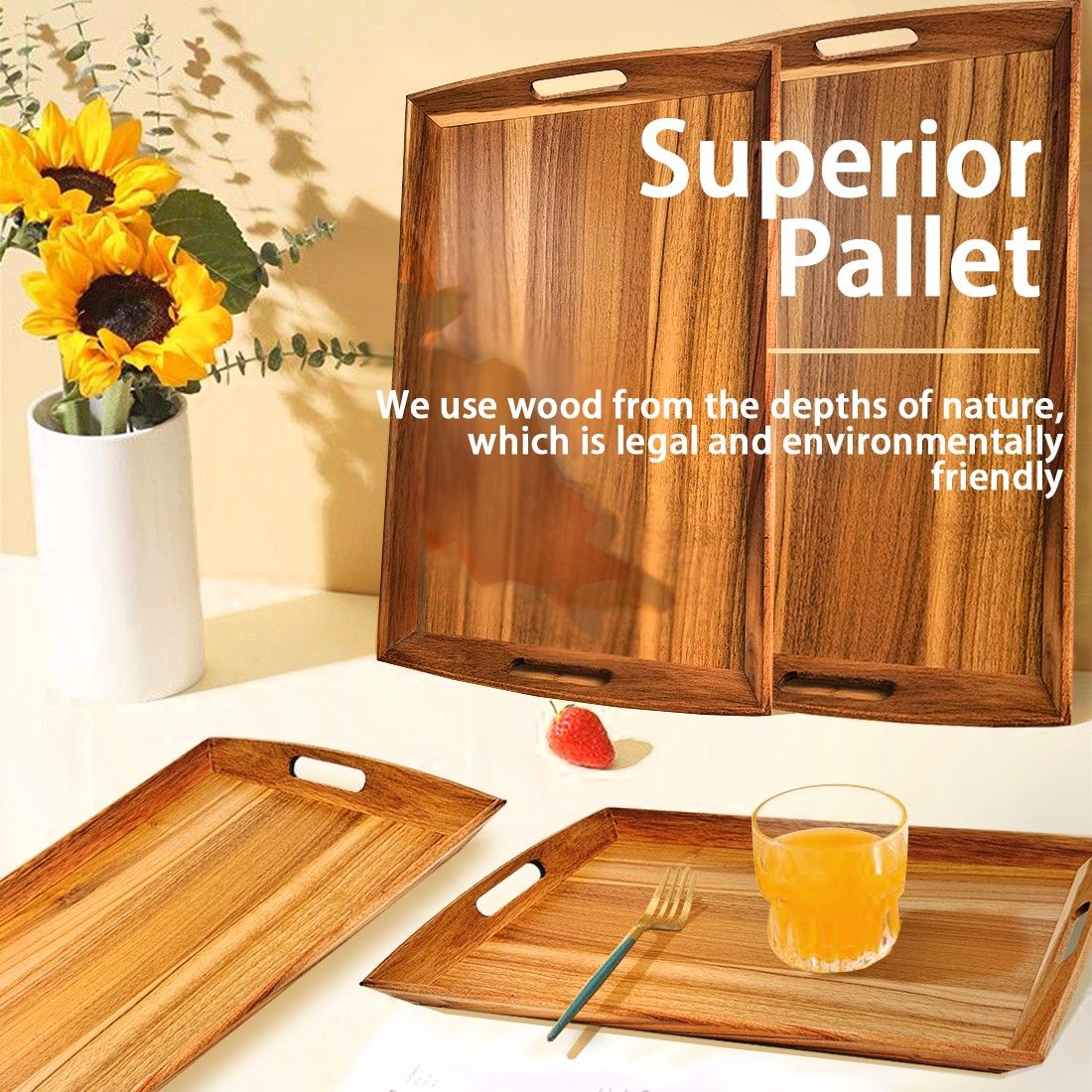 Buy Larger Wooden Nesting Serving Trays Dinner Tray With Handles from ...