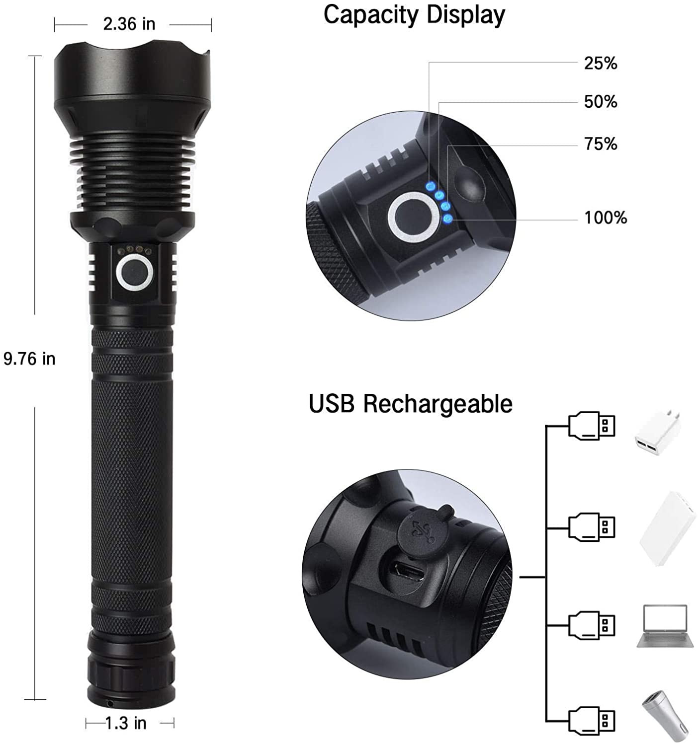 Buy Dropshipping 10w 5000 Lumen Xhp70 Lamp Torche Powerful Army Torch ...