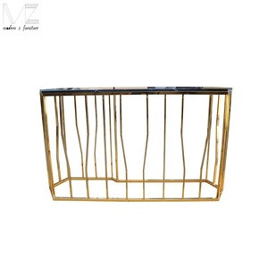 Buy Modern Luxury Vestibule Shiny Gold Brass Frame Stone Top Console ...