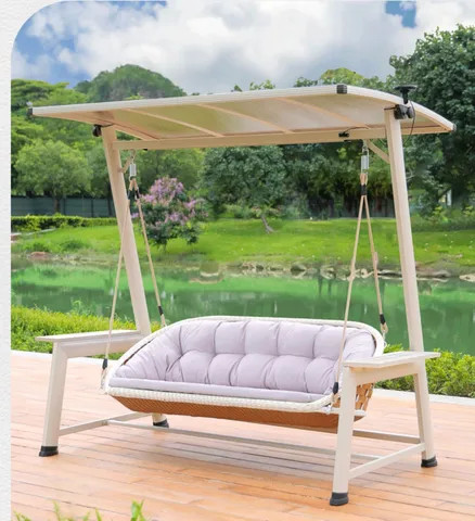 Buy New Luxury Garden Solar Light Swing Chair Aluminum Frame Pe Rattan ...