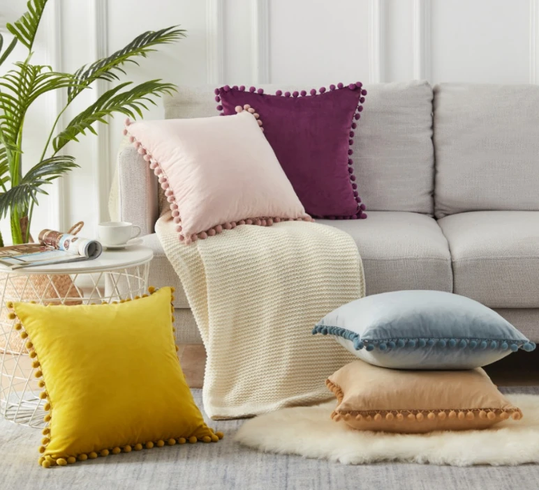 Buy Amazon Explosion Velvet Ball Cute Pillow Cover Fabric Pure Color ...