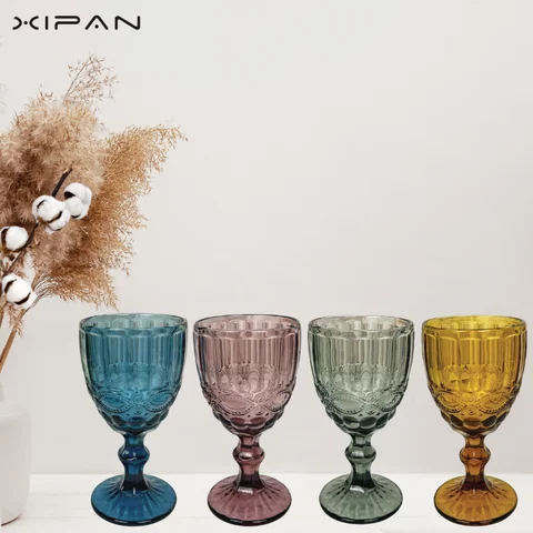 Buy Assorted Color Embossed Antique Goblets Wine Glasses For Wedding ...