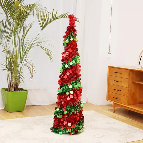 Buy Collapsible Pop Up 5ft Tinsel Pre-lit Christmas Tree With Lights ...
