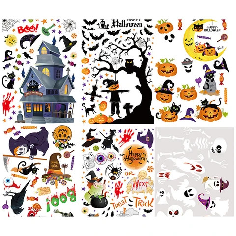 Buy Halloween Window Stickers Decals Cute Pumpkin Ghost Halloween Decor ...