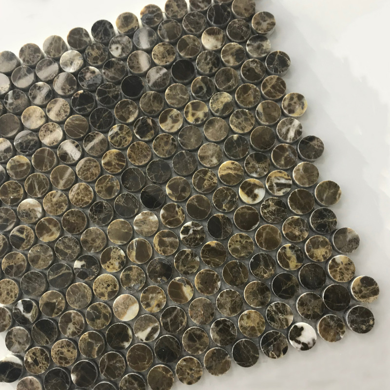 Buy Marble Mosaic Tile Sheet Emperador Dark Marble Penny Round Polished ...