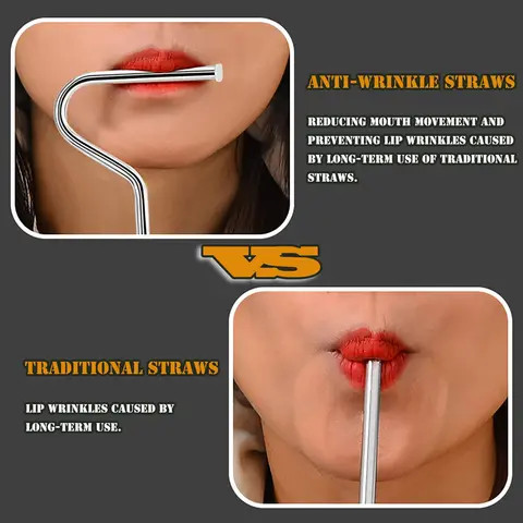 Buy Reusable Stainless Steel Anti Lip Wrinkle Drinking Straw, Metal Lip ...