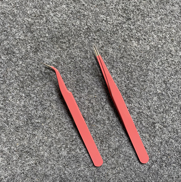 Buy Stainless Steel Pink Lash Tweezers Slanted Eyelash Tweezers From