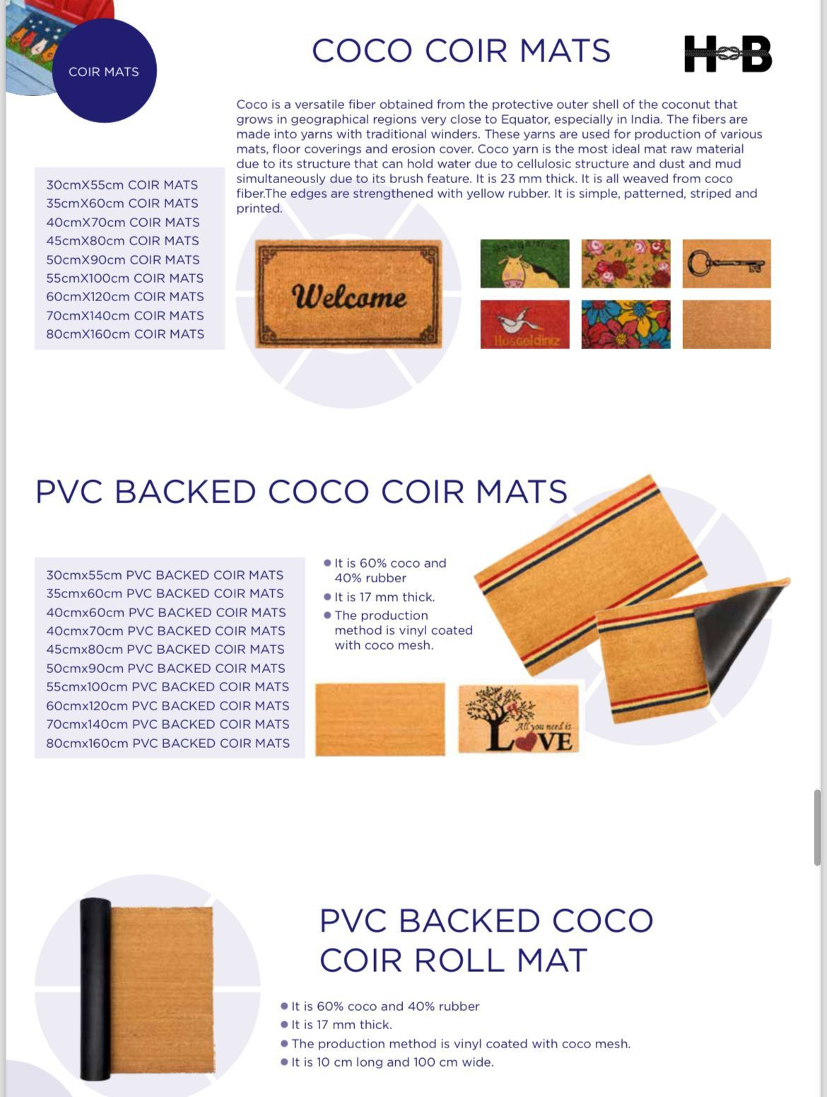 Buy Pvc Backed Coco Coir Mat from Halat Branda San. Tic. A.Ş., Republic ...