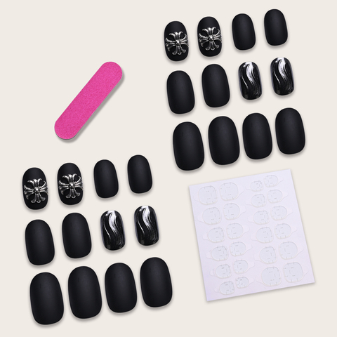 Buy 3d Black Matte Removable Fake Nails 24 Pcs Press On Nail Box ...