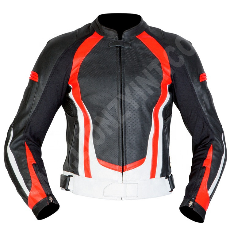 Buy Black/white/orange Motorcycle Men's Racing Leather Jacket With ...