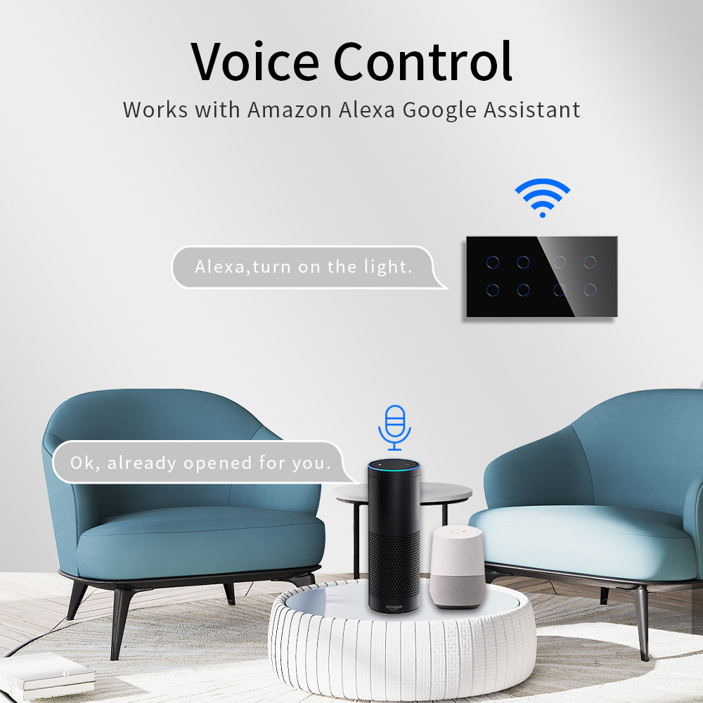 Buy Wifi Touch Smart Switch 4 Gang + 4gang Light Remote Control Switch ...