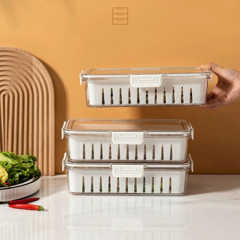 Buy Kitchen Draining Crisper Refrigerator Fresh Keeping Plastic Storage ...