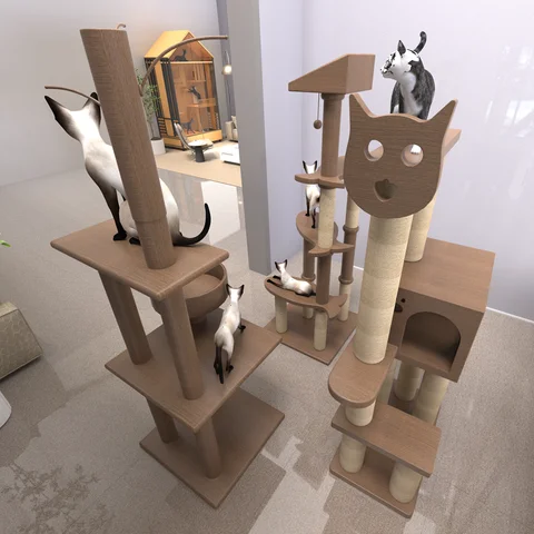 Buy Large Sustainable Wood Cat Tree Toy With Jumping Platform And ...