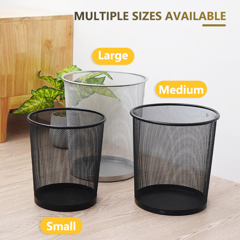 Buy Paper Basket Trash Bin Round Metal Mesh Waste Bins Trash Can ...