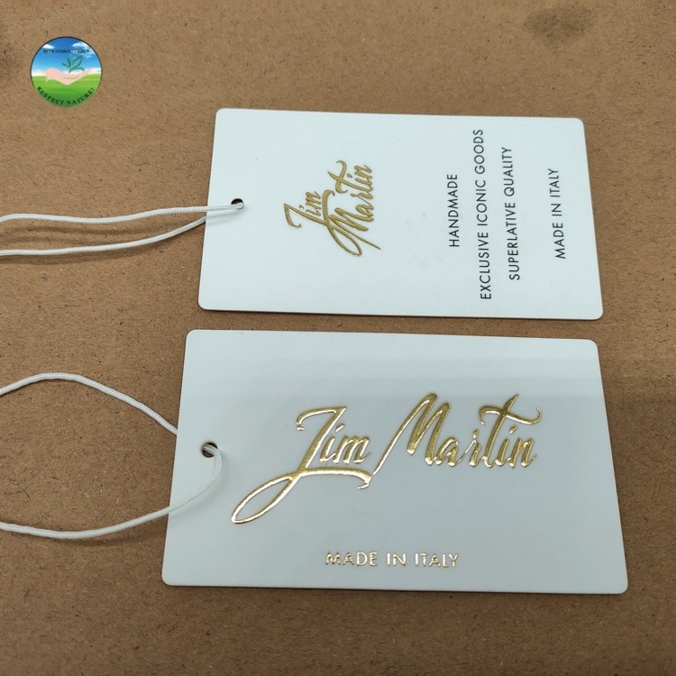 Buy Shiny Emboss Gold Foil Logo Printing Swing Paper Tag Rectangle ...