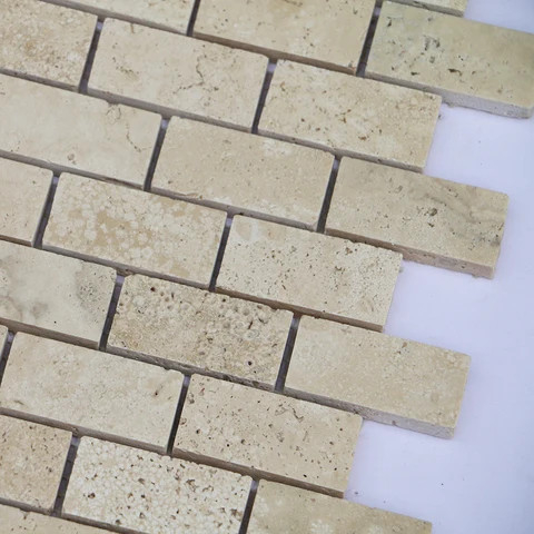 Buy Foshan Factory Navona Beige Travertine Mosaic Tiles Staggered ...