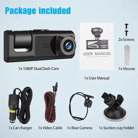 Buy New 2 Inch 3 Cameras Car Black Box Hd 1080p Night Vision Car Dvr ...