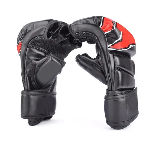 Buy New Ufc Mma Gloves Mma Grappling Fight Gloves Black Red Cowhide ...