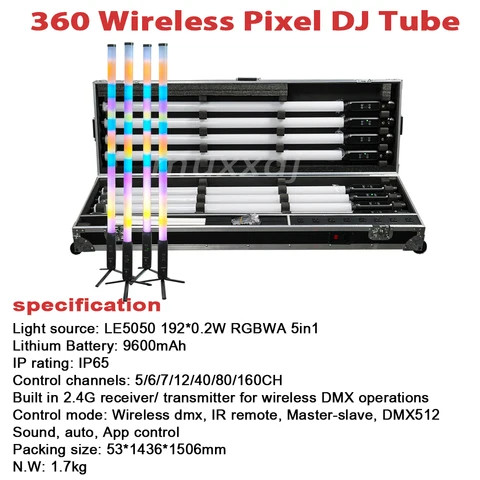 Buy Wireless 360 Dj Tube Light Outdoor Dmx Rgbwa Dj Pixel Battery Tube ...