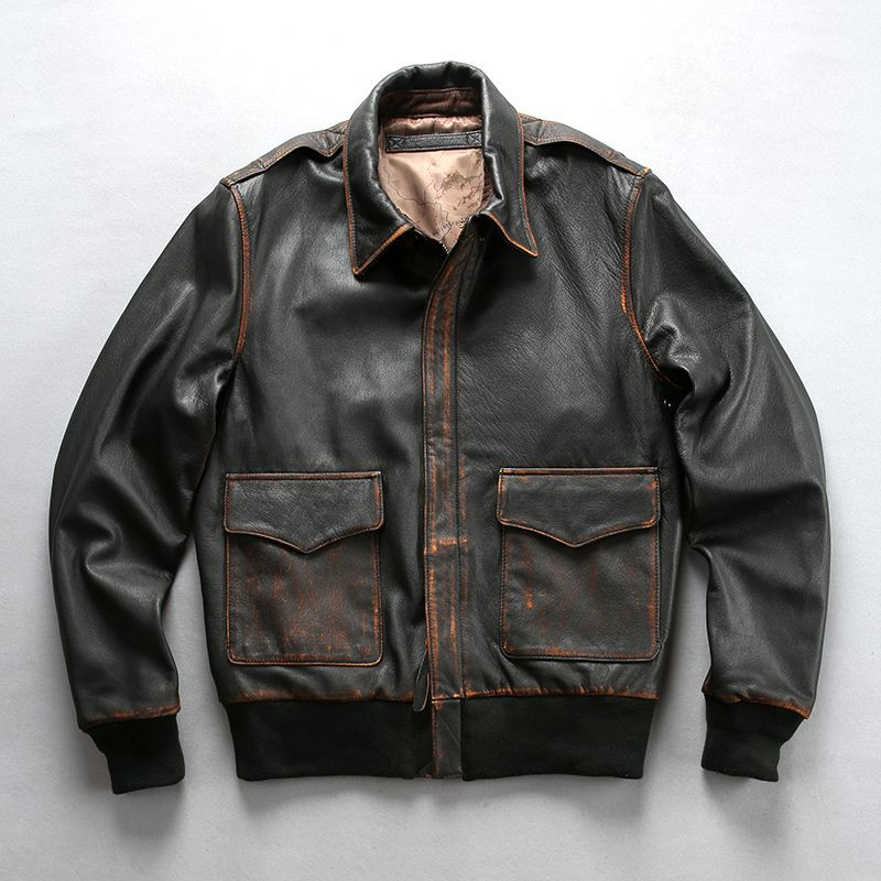 Buy A2 Black Leather Jacket With Brown Distressed Look from Modage ...