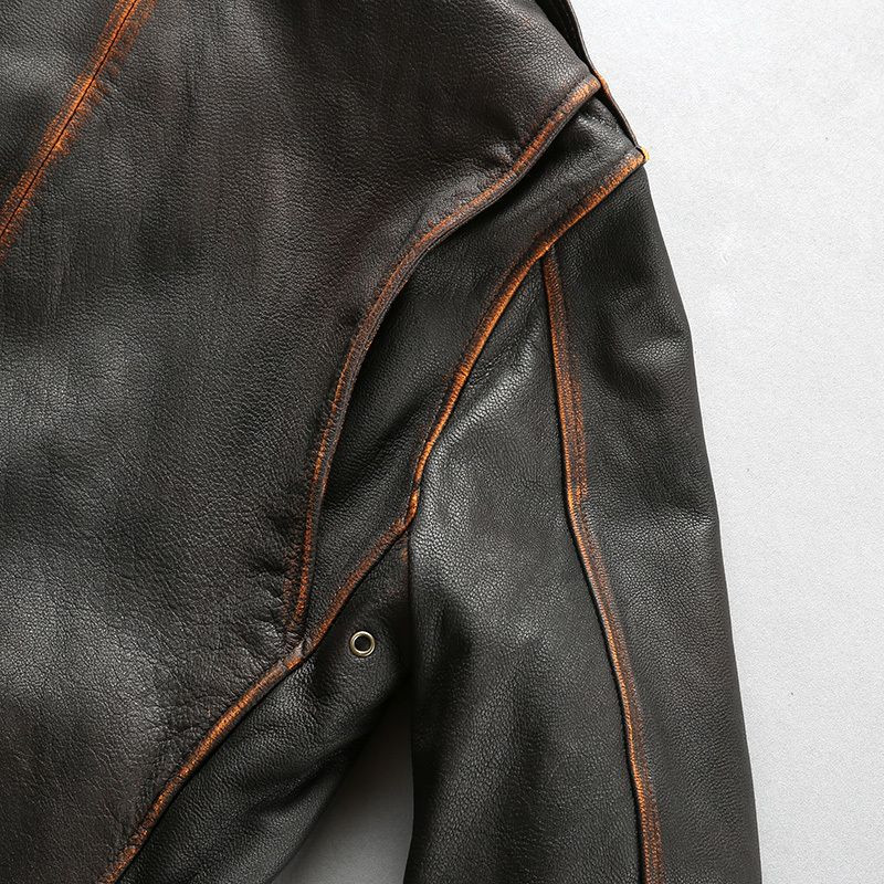 Buy A2 Black Leather Jacket With Brown Distressed Look from Modage ...