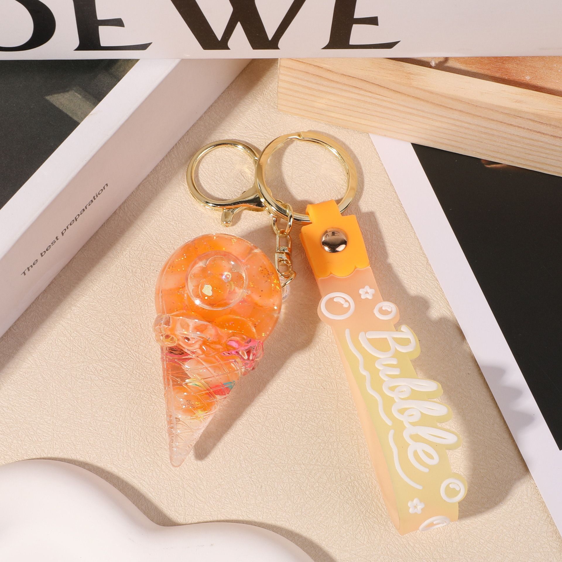 Buy Oil Sugar Bean Ice Cream Keychain Acrylic Liquid Keychain Car Key ...