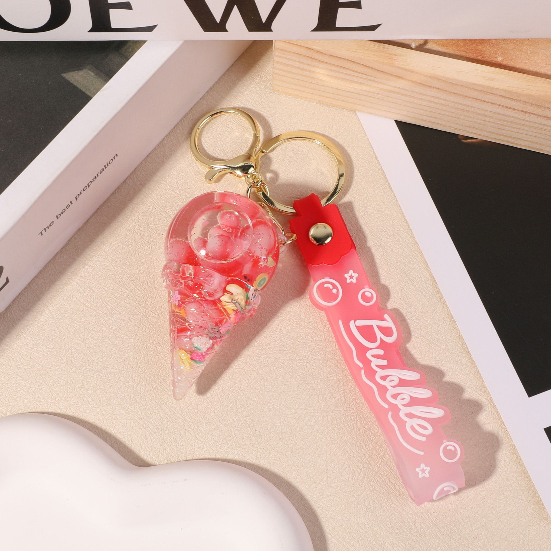 Buy Oil Sugar Bean Ice Cream Keychain Acrylic Liquid Keychain Car Key ...