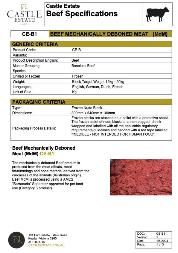 Buy Ce-b1 Beef Mdm from Castle Estate, Australia | Tradewheel.com
