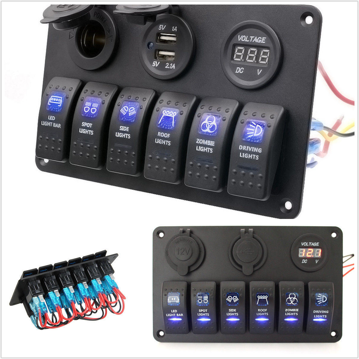 Buy 6 Gang Aluminium Blue Led Rocker Switch Panel Circuit Breaker Car ...