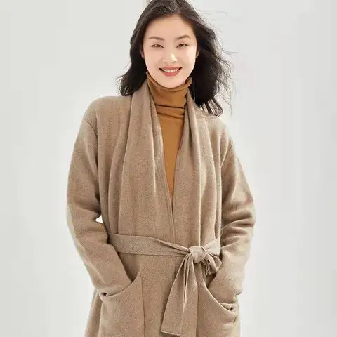Buy Can Be Worn Outside Medium Length Womens Knitted Pure Cashmere Robe ...