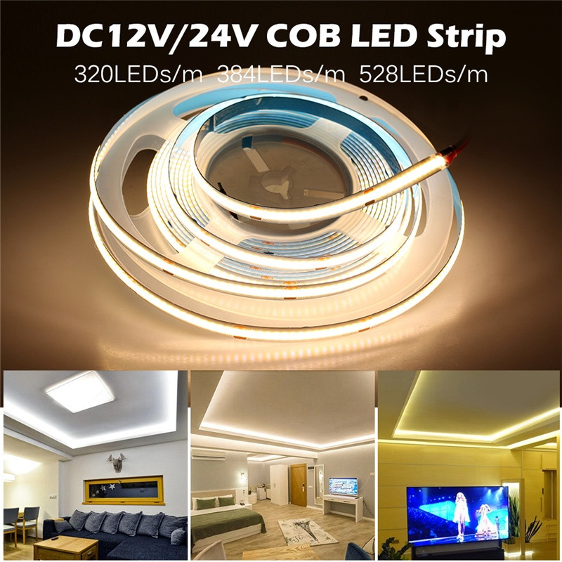 Buy Cob Led Strip Light 320/384/528leds High Density Cob Flexible Led Lights Dc12v/24v Ra90 ...