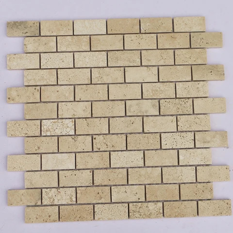 Buy Foshan Factory Navona Beige Travertine Mosaic Tiles Staggered ...
