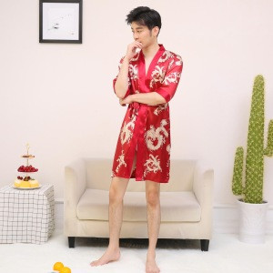 Buy Mens Satin Robe Dragon Luxurious Silk Spa Long Sleeve House Kimono ...