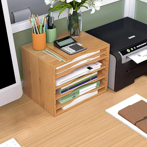Buy Multi-functional 5 Tiers Bamboo Office Desktop Stationary Document ...