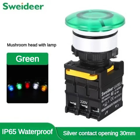 Buy Mushroom Head Push Button Switch With Illumination Start Stop 30mm ...