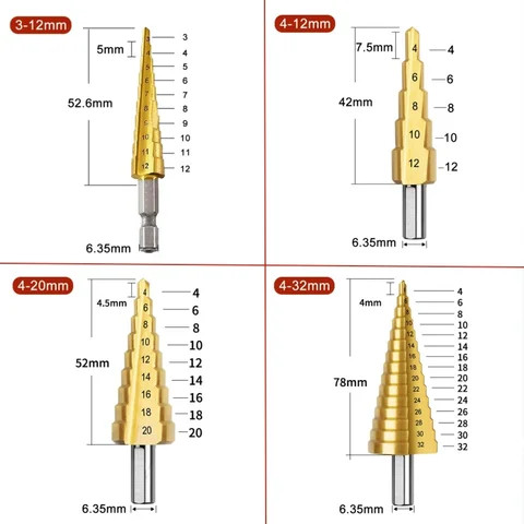 Buy Step Drill Bit Set Hss 4241 Round Shank Unibit Double Spiral Flute Step Tapered Drill Bit ...