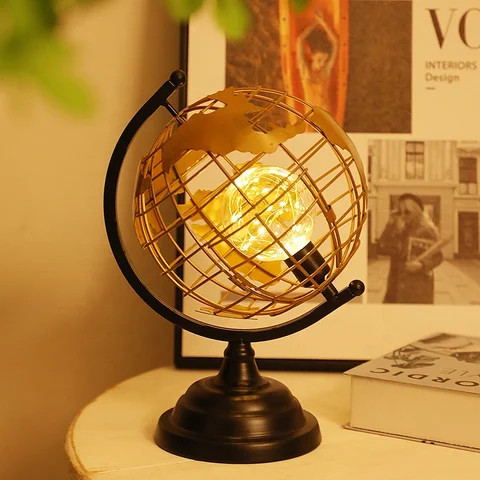 Buy Warm White Led Desk Globe Lamp Illuminated Rotating Metal Globe ...