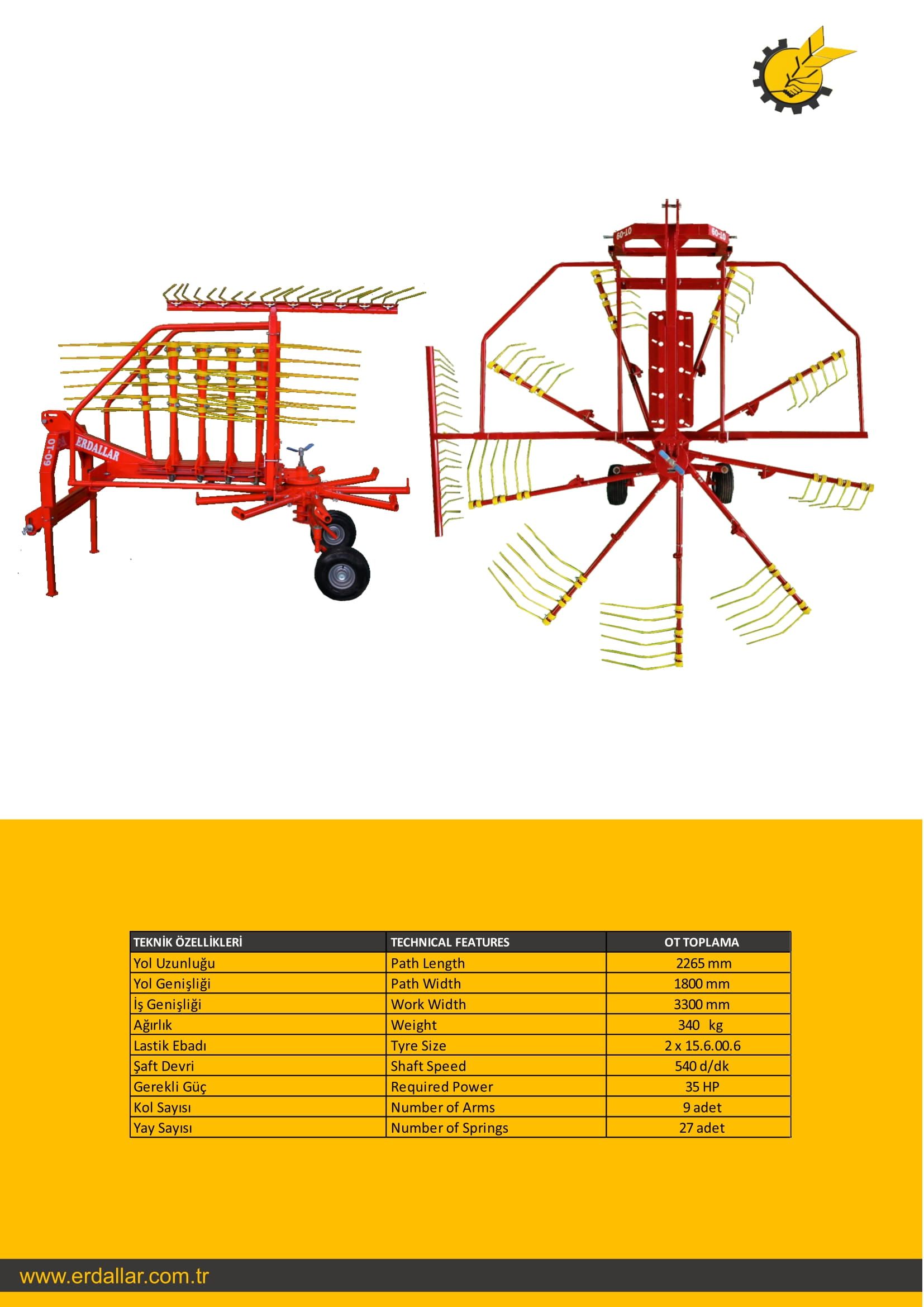 Buy Hay Rake With Gearbox / 2 Wheels from ERDALLAR TARIMSAL MAKINA ...