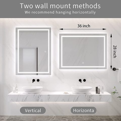 Buy 36 X 28 Inch Horizontal Vertical Anti-fog Led Mirror Makeup Mirror ...