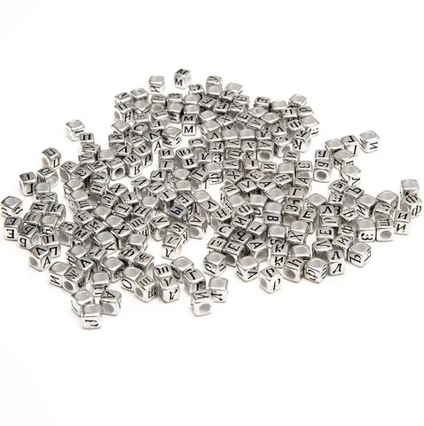 Buy Ac1176 6mm 500g Fashion Plastic Cube Silver Russian Letter Beads ...