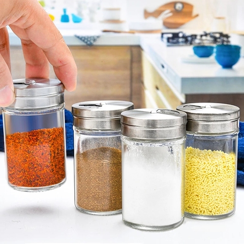 Buy Adjustable Seasoning Shaker Glass Spice Jars 100ml Stainless Steel ...