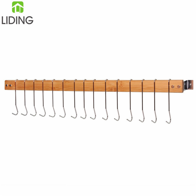 Buy Bamboo Wall Mount Pot Rack, Cookware Hanger With 15 Hooks For Pot ...