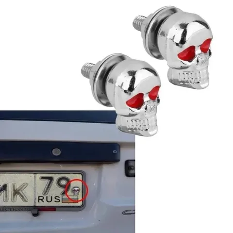 Buy Diy 3d Design Chrome Spikes Skull License Number Plate Frame Screw Universal Car Motorcycle ...