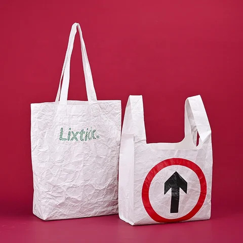 Buy Foldable Large Capacity Custom Logo Dupont Paper Shopping Vest Bag ...