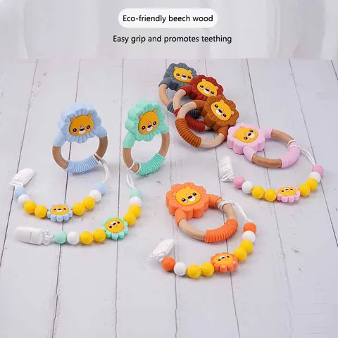 Buy Funny Animal Bracelet Cute Animal Shape Silicone And Wooden Teether Interesting Baby ...