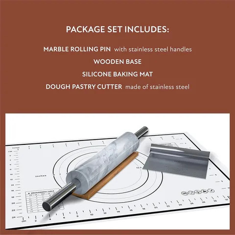 Buy Grey Marble French Rolling Pin For Baking Pizza Dough, Pie & Cookie ...